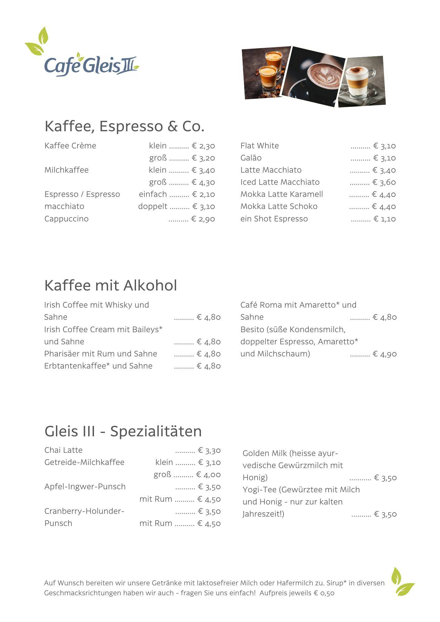 Speisekarte von Cafe Gleis III, Malente