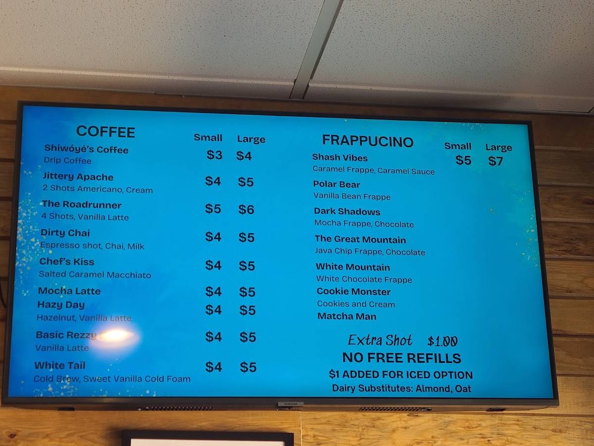 Menu at Café Gozhóó restaurant, Whiteriver