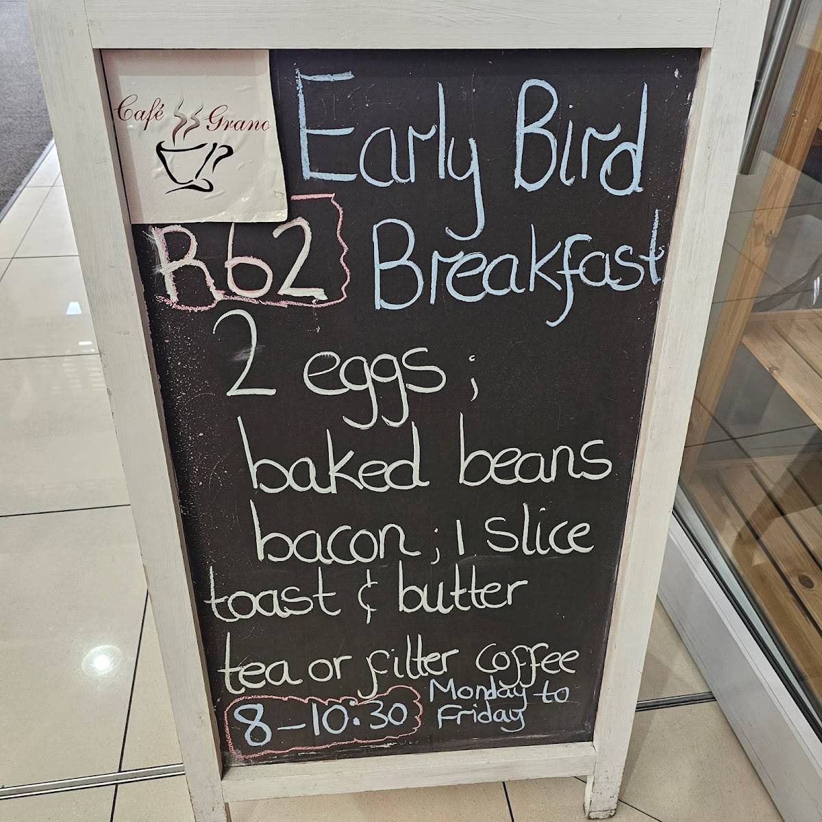 Menu at Cafe Grano, Cape Town, Shop 5 Graanendal Shopping Centre
