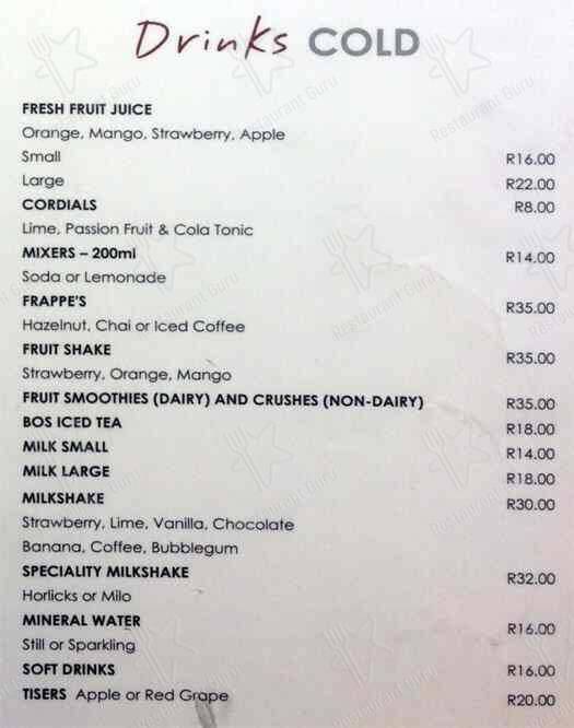 Menu at Cafe Grano, Cape Town, Shop 5 Graanendal Shopping Centre