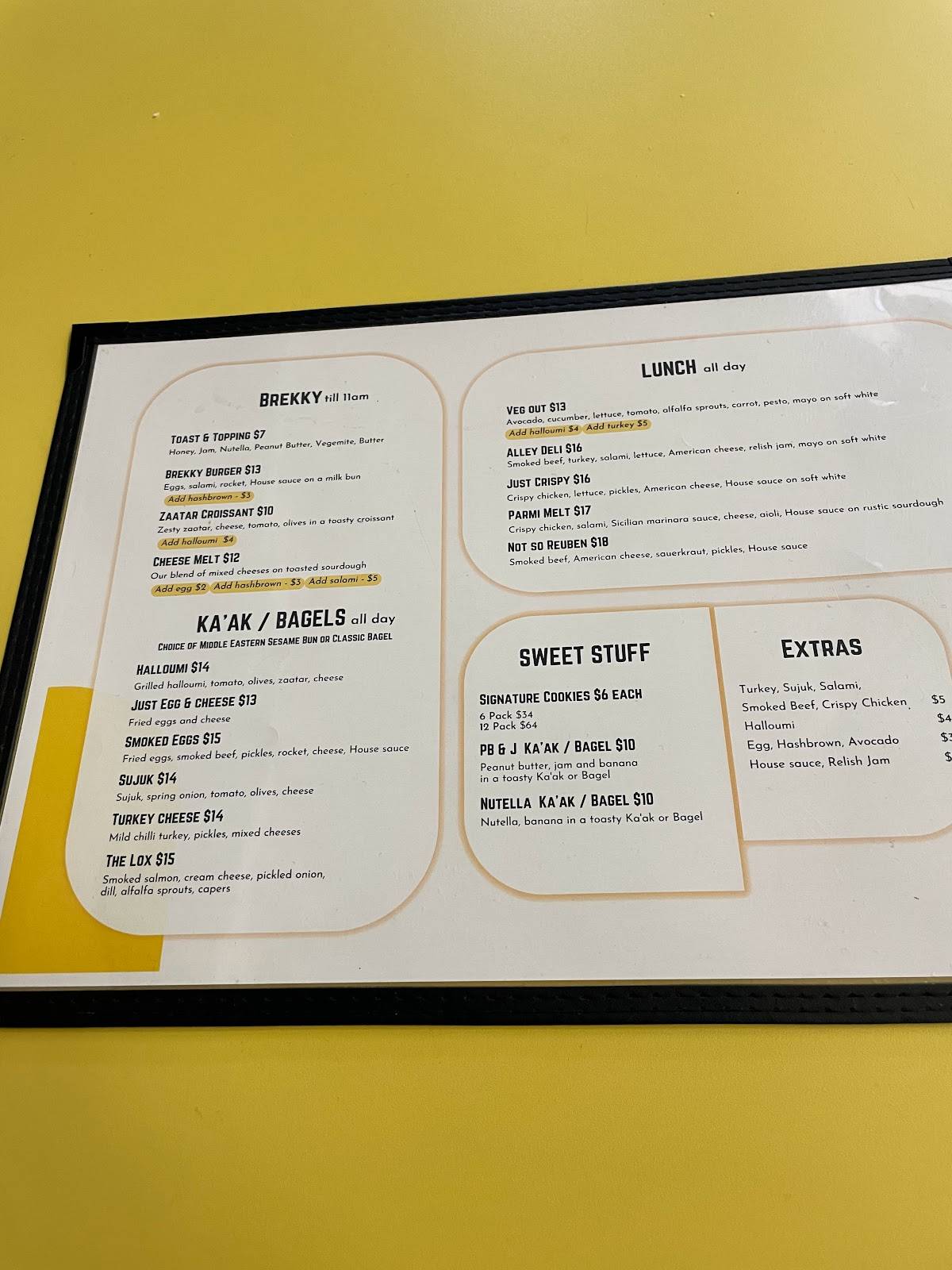Menu at Happy Alley cafe, Rockdale