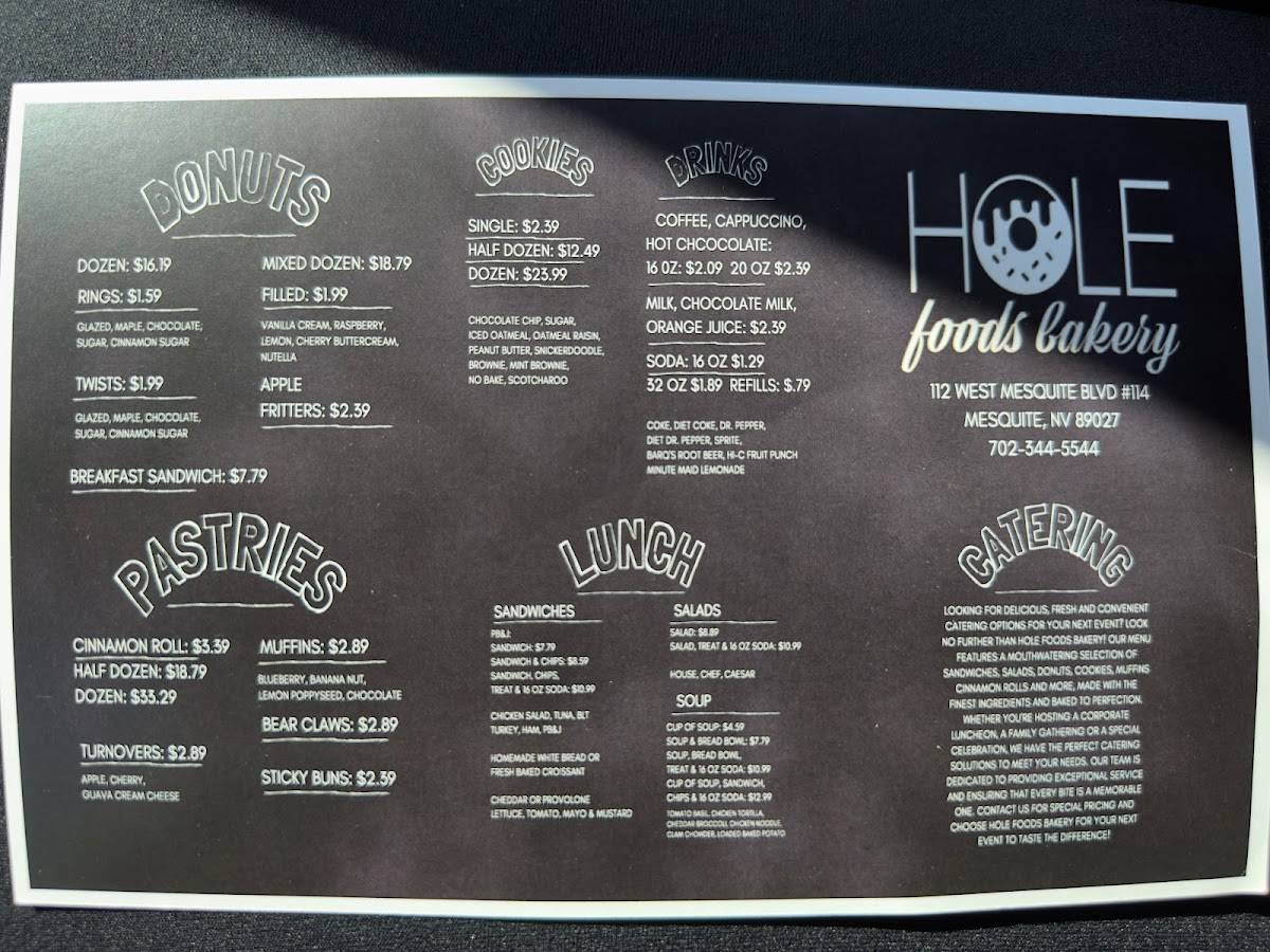 Menu at Hole Foods Bakery, Mesquite