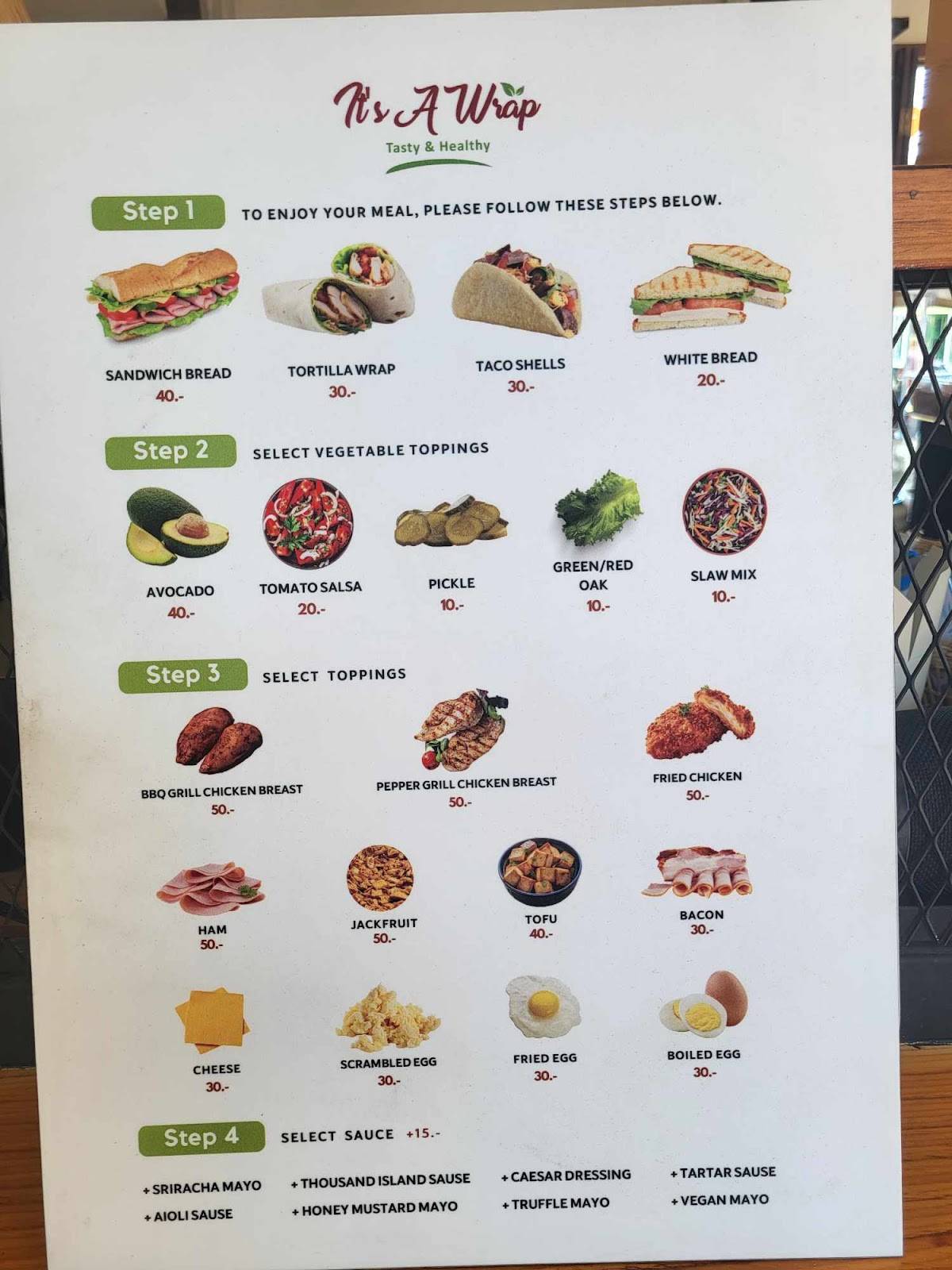 Menu at It's A Wrap cafe, Ko Tao