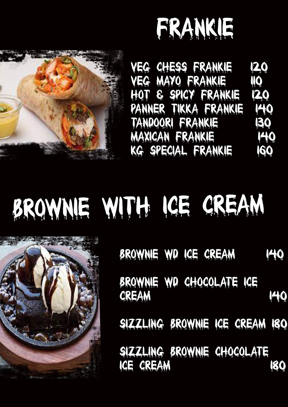 Menu at KG The Horror Cafe, Anand, Saheed Chowk