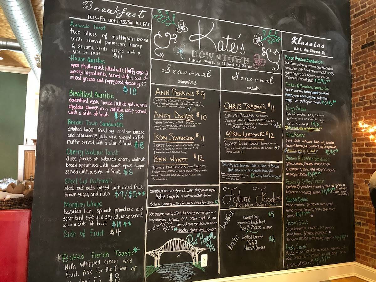 Menu at Kate's Downtown cafe, Port Huron