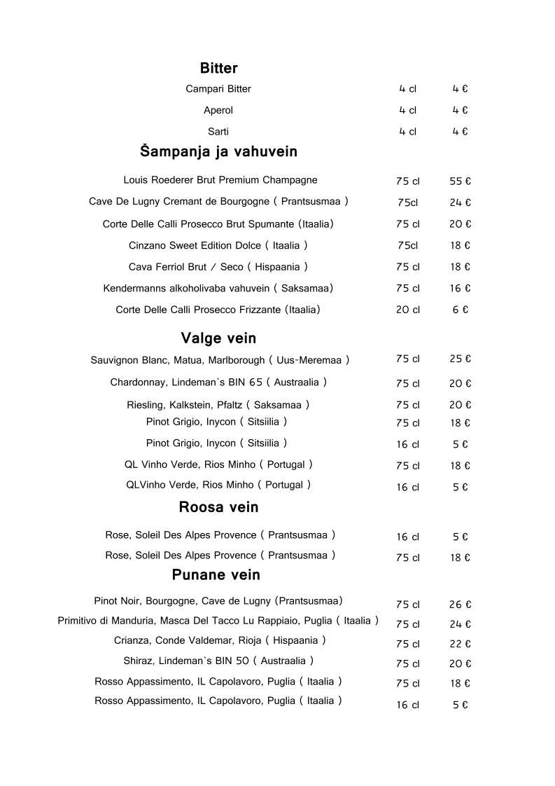 Menu at Kohvik Neiborhuud cafe, Tabasalu