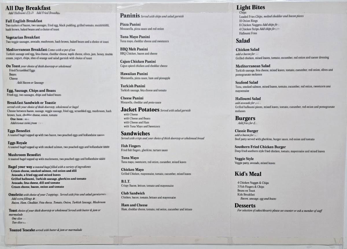 Menu at Cafe L'alba, Chester