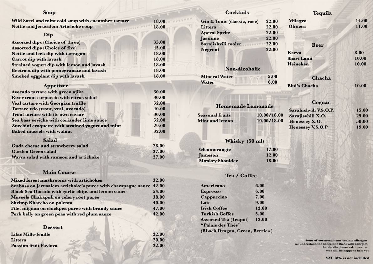 Menu at Littera restaurant, Tbilisi