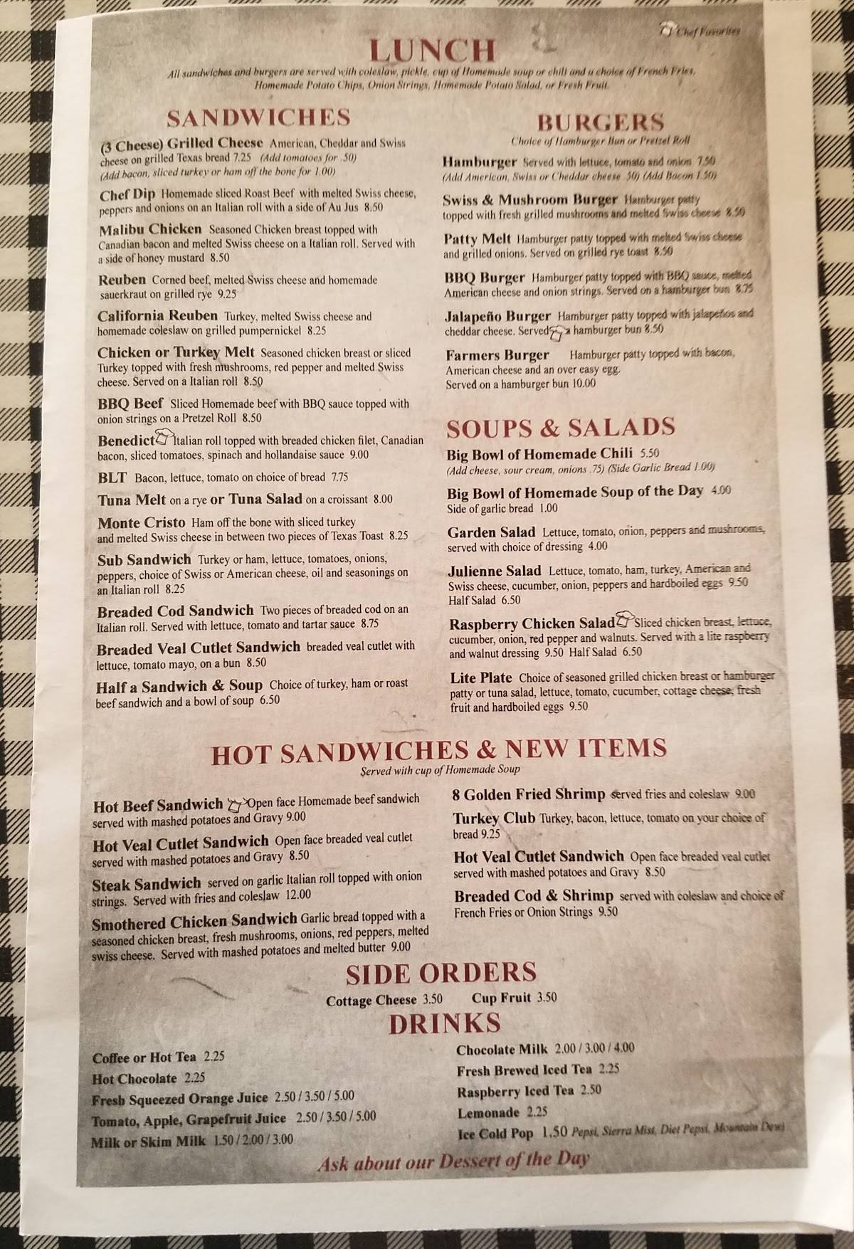 Menu at Little Chef restaurant, McHenry