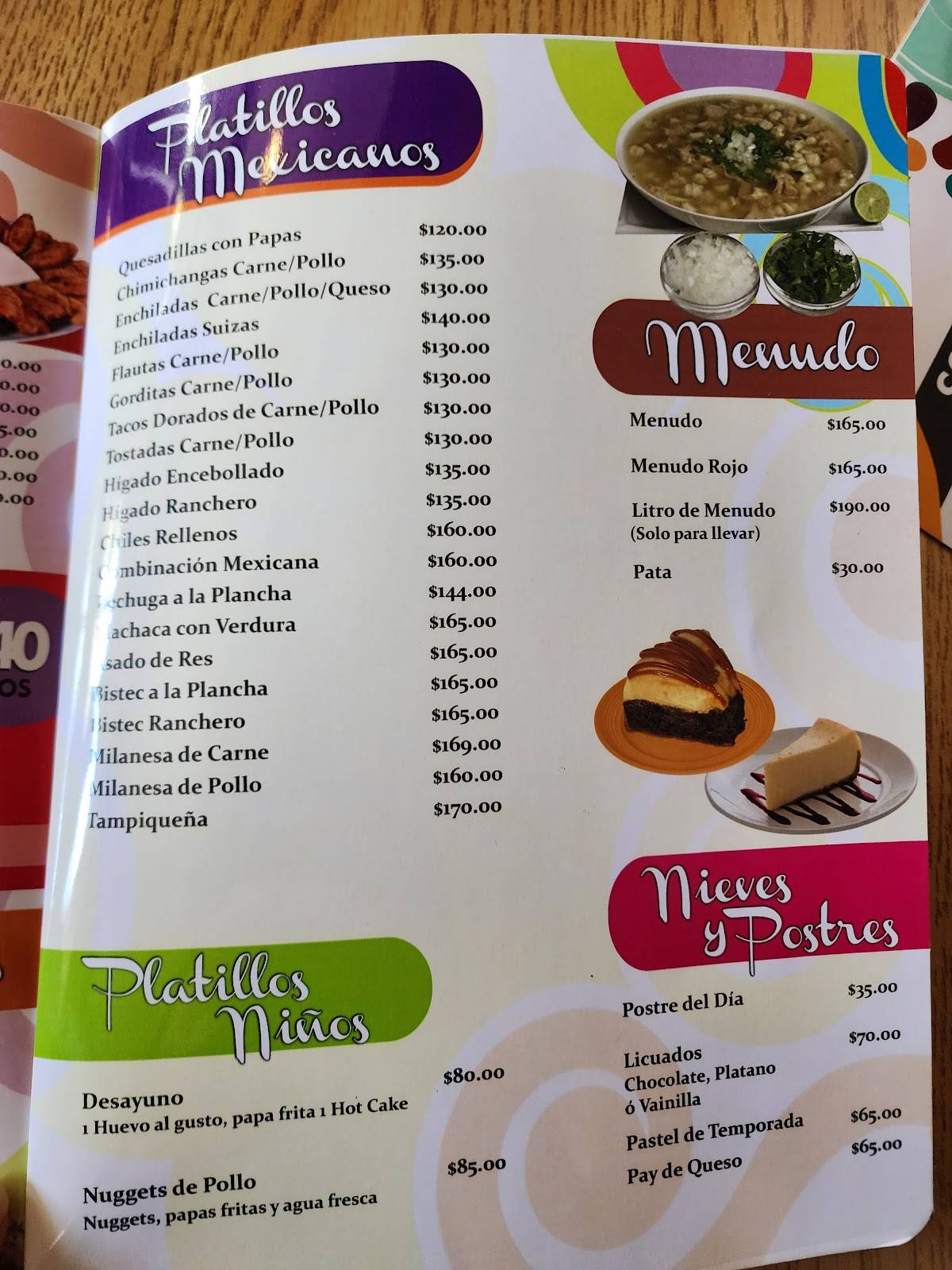 Menu at Café Lourdes, Nogales