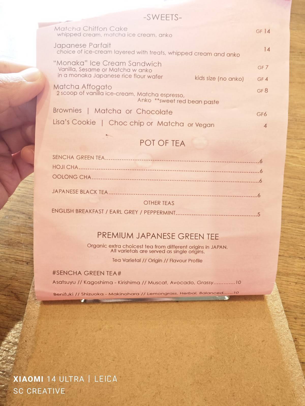 Menu at Cafe MONAKA Mona Vale, Mona Vale
