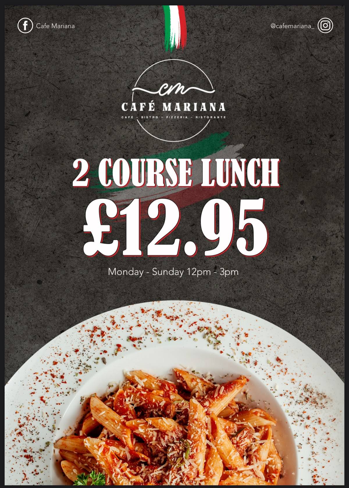 Menu at Café Mariana restaurant, Kirkintilloch