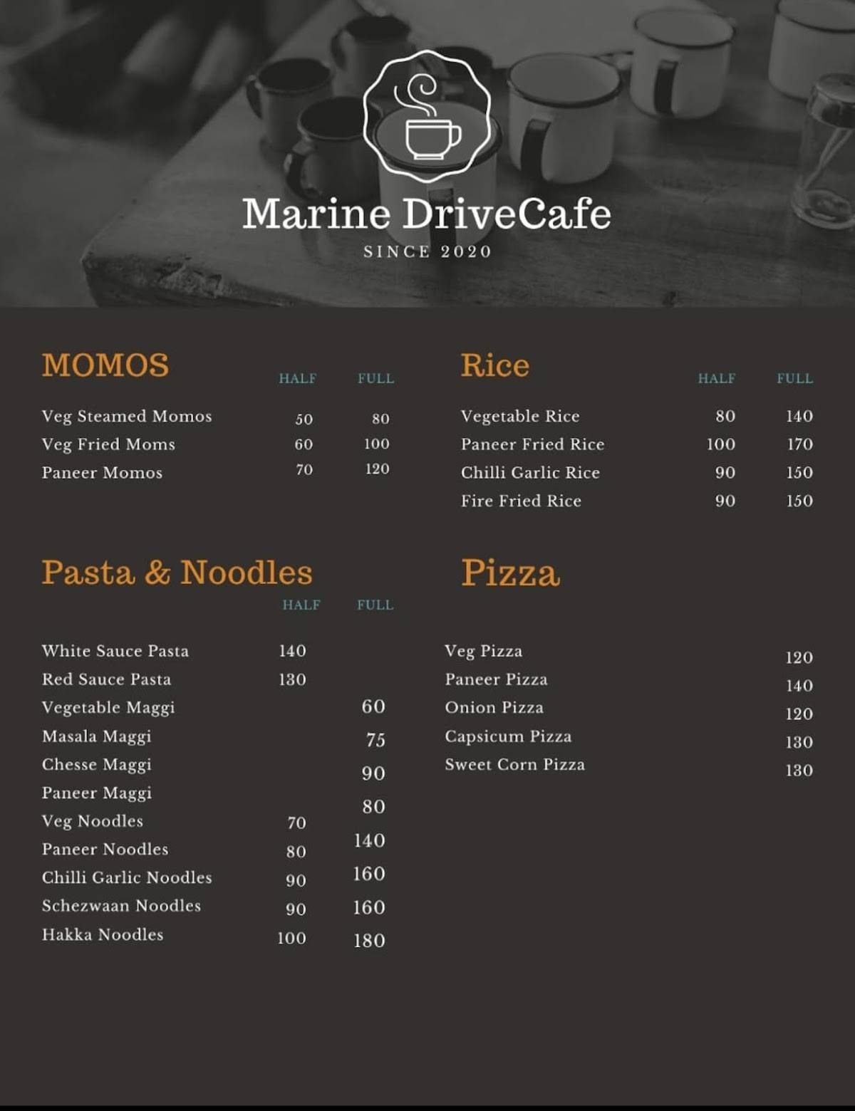 Menu at Marine Drive Cafe, Lucknow