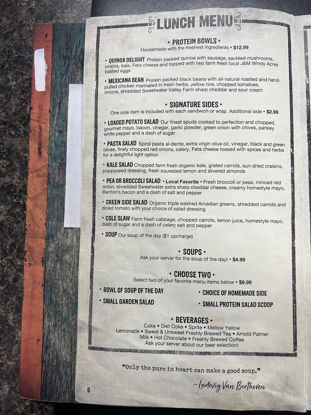 Menu at Maryville Corner Market cafe, Maryville