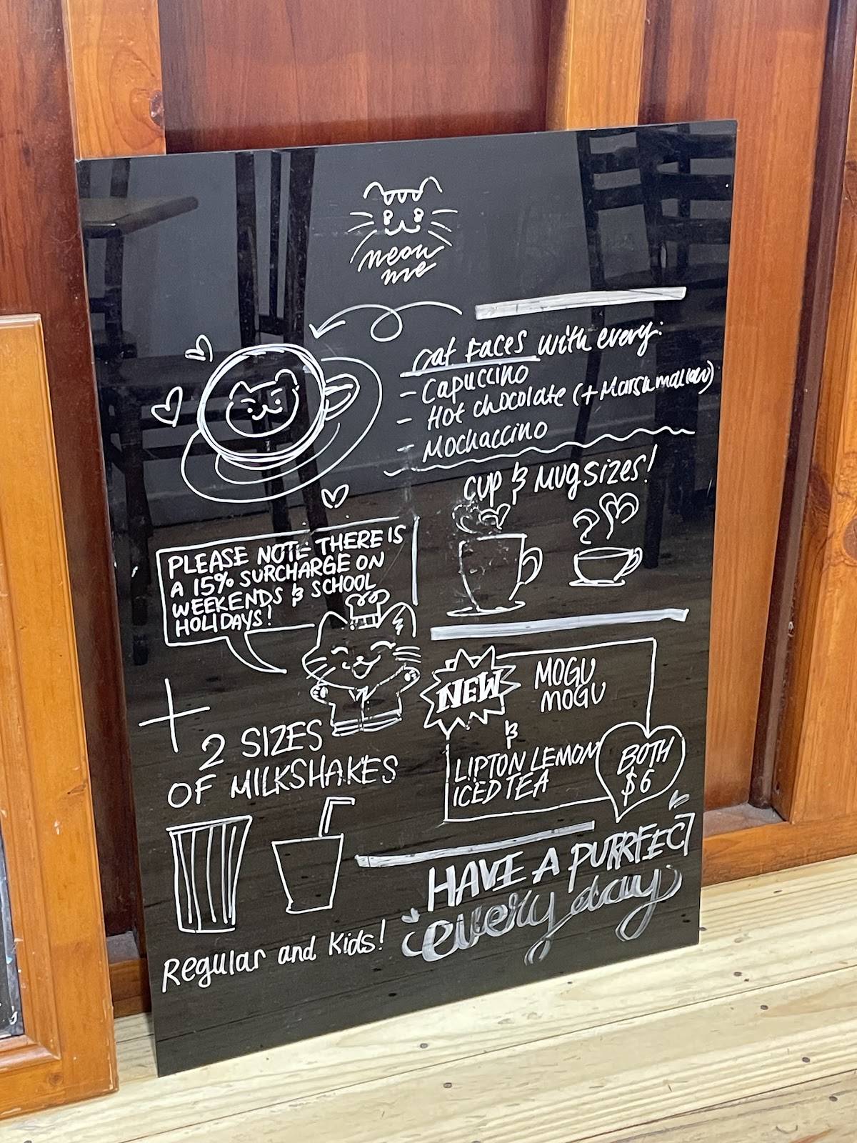 Menu at MeowMe Cat Cafe, Parkside