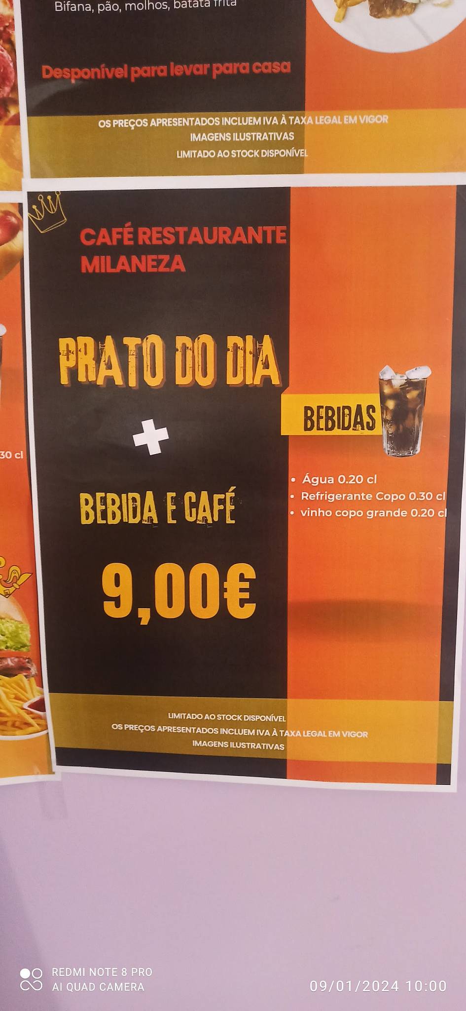 Menu em Café Milaneza, Idanha a Nova