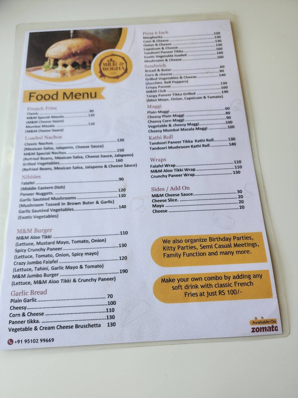 Menu at Milk & Mocha Cafe, Gandhidham