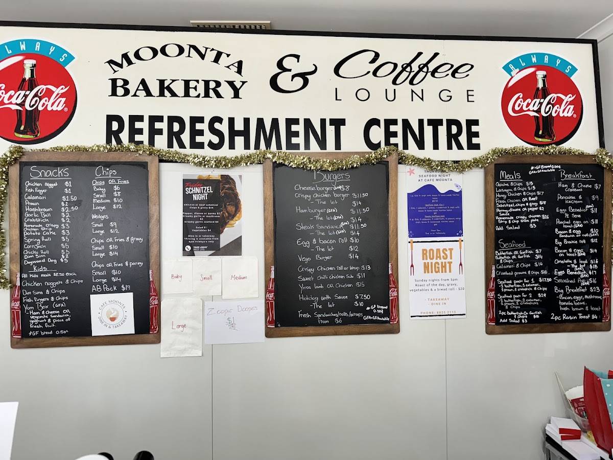 Menu at Cafe Moonta, Moonta, 6 George St