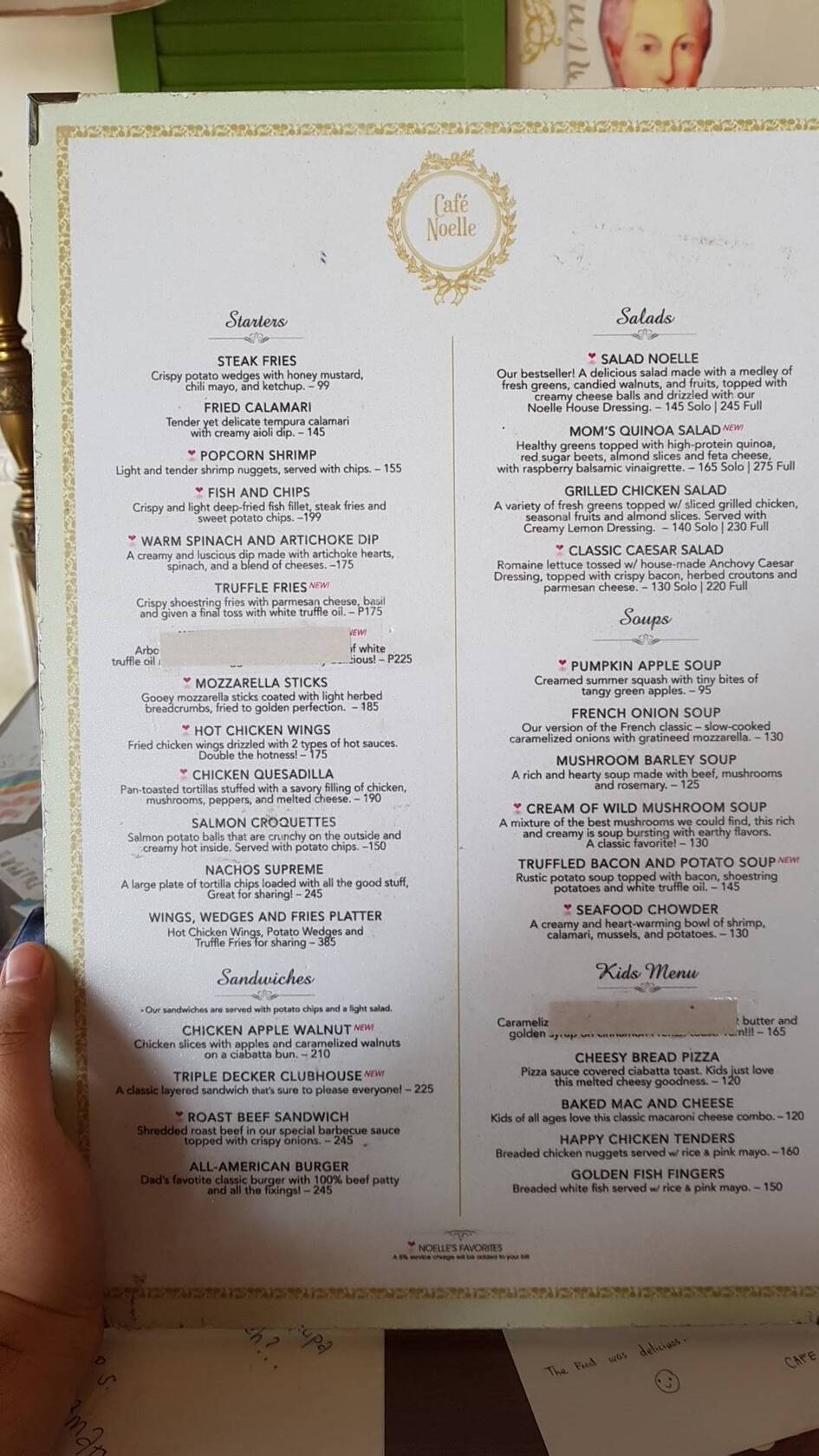 Menu at Café Noelle cafe, San Fernando