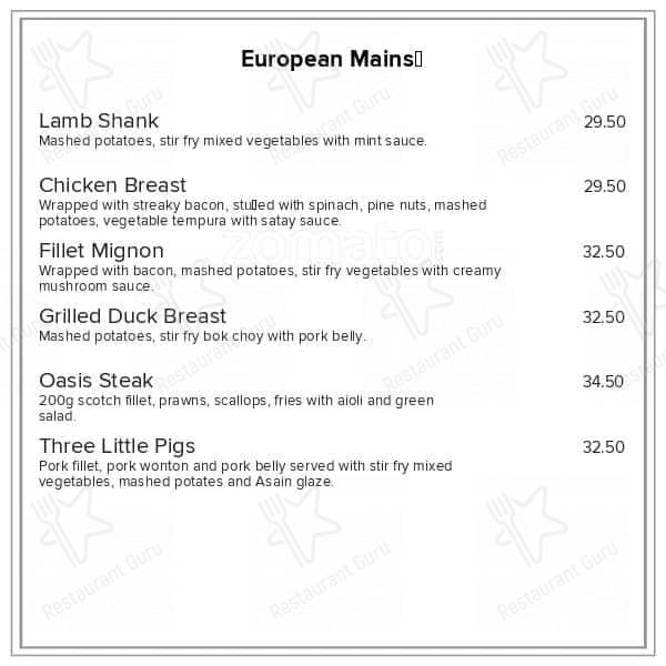 Menu at Cafe Oasis, Cambridge