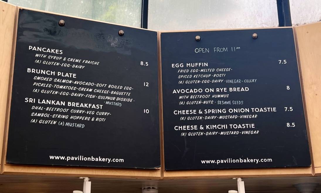 Menu at Pavilion Cafe Victoria Park, London, Victoria Park