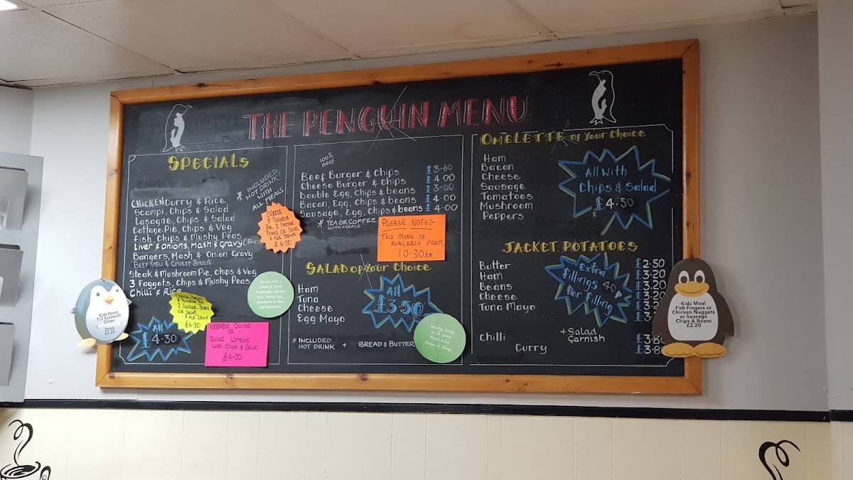 Menu at Penguin cafe, Walsall