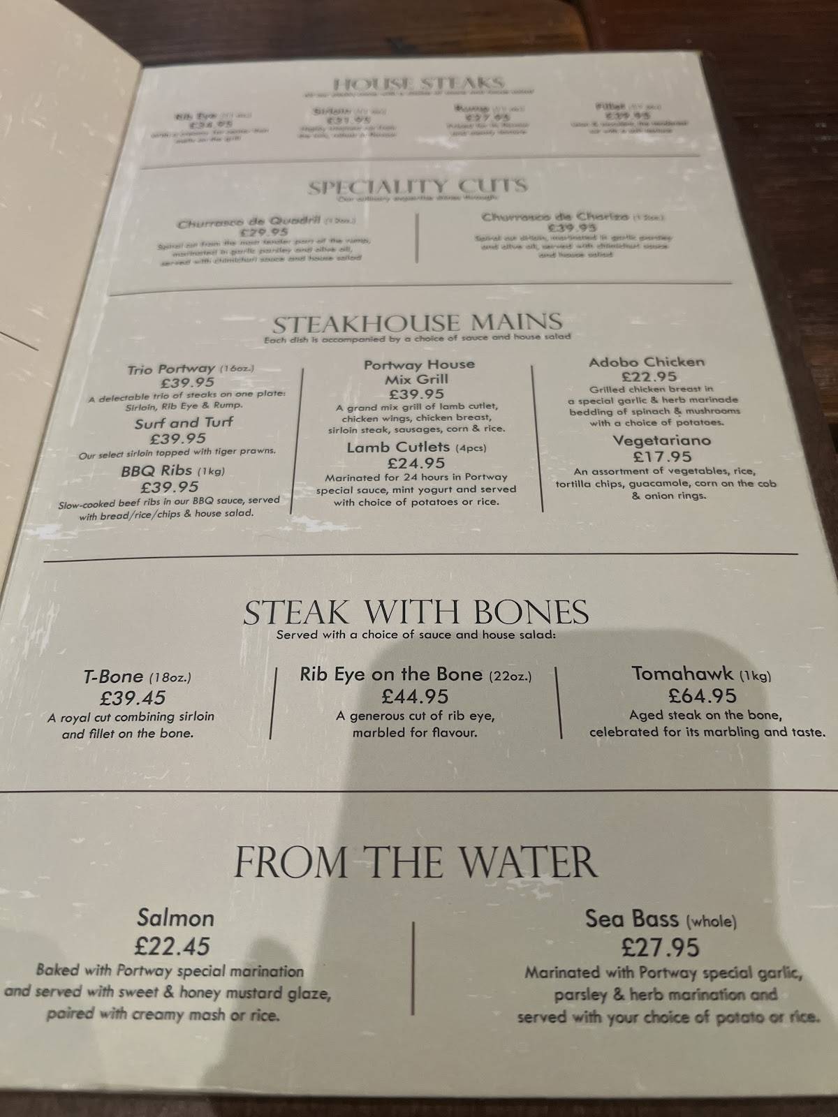 Menu at Portway Steakhouse & Cafe, Birmingham