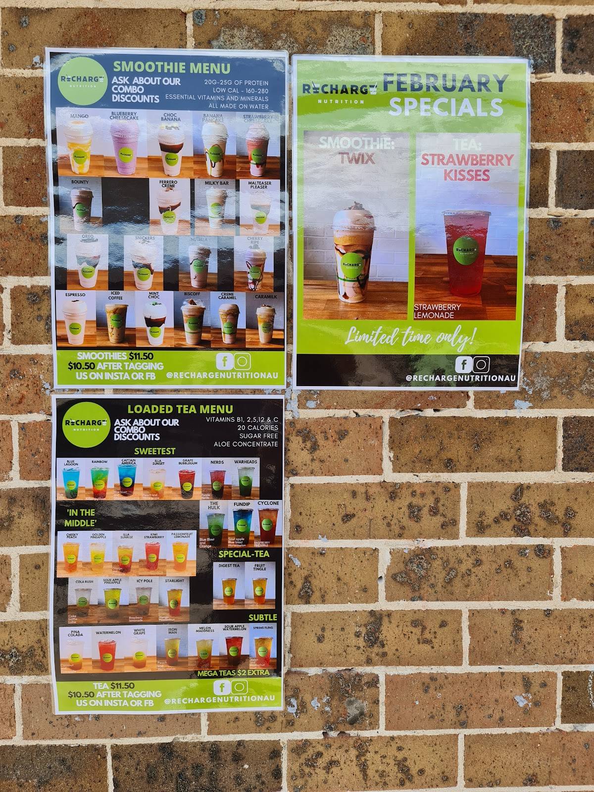Menu at Recharge Nutrition cafe, Dapto