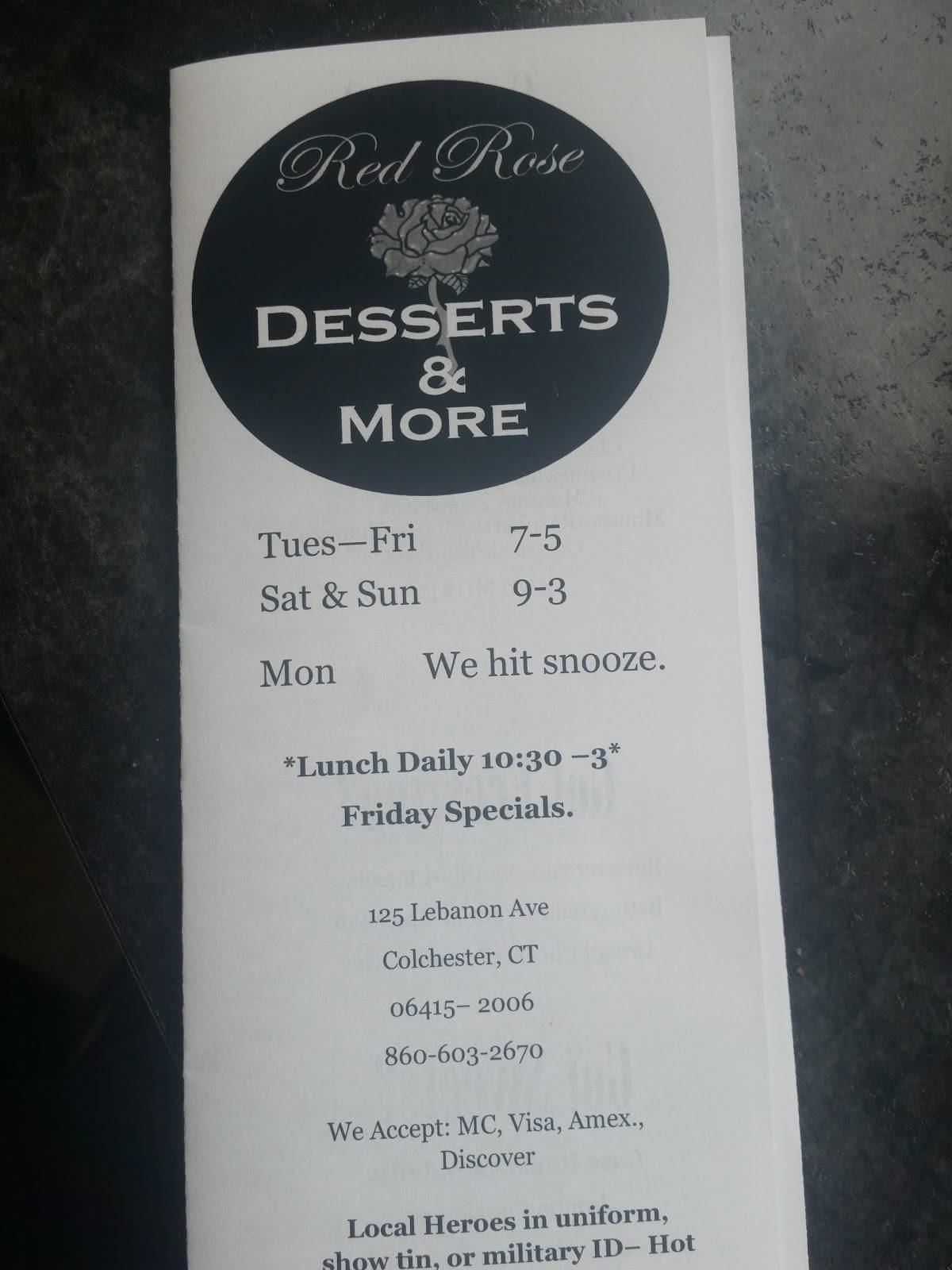 Menu at Red Rose Cafe, Colchester