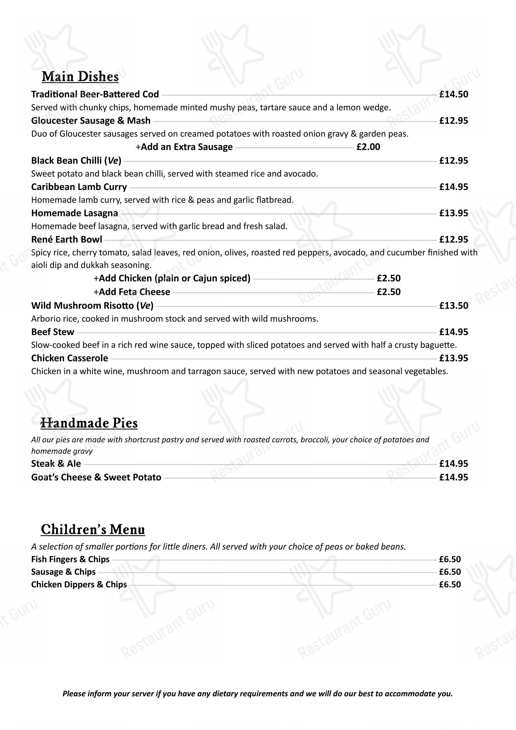 Menu at Café René cafe, Gloucester, 31 Southgate St