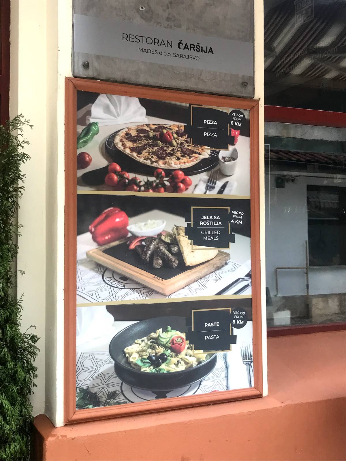 Menu at Restoran Čaršija cafe, Sarajevo