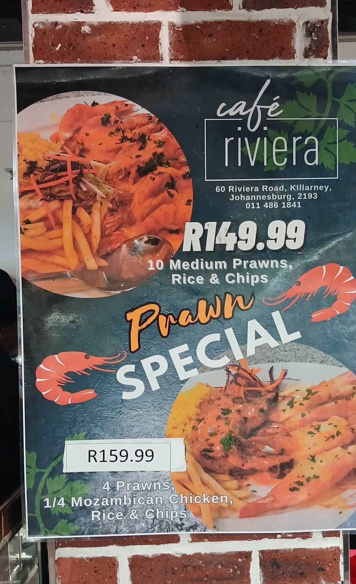 Menu at Cafe Riviera, Johannesburg