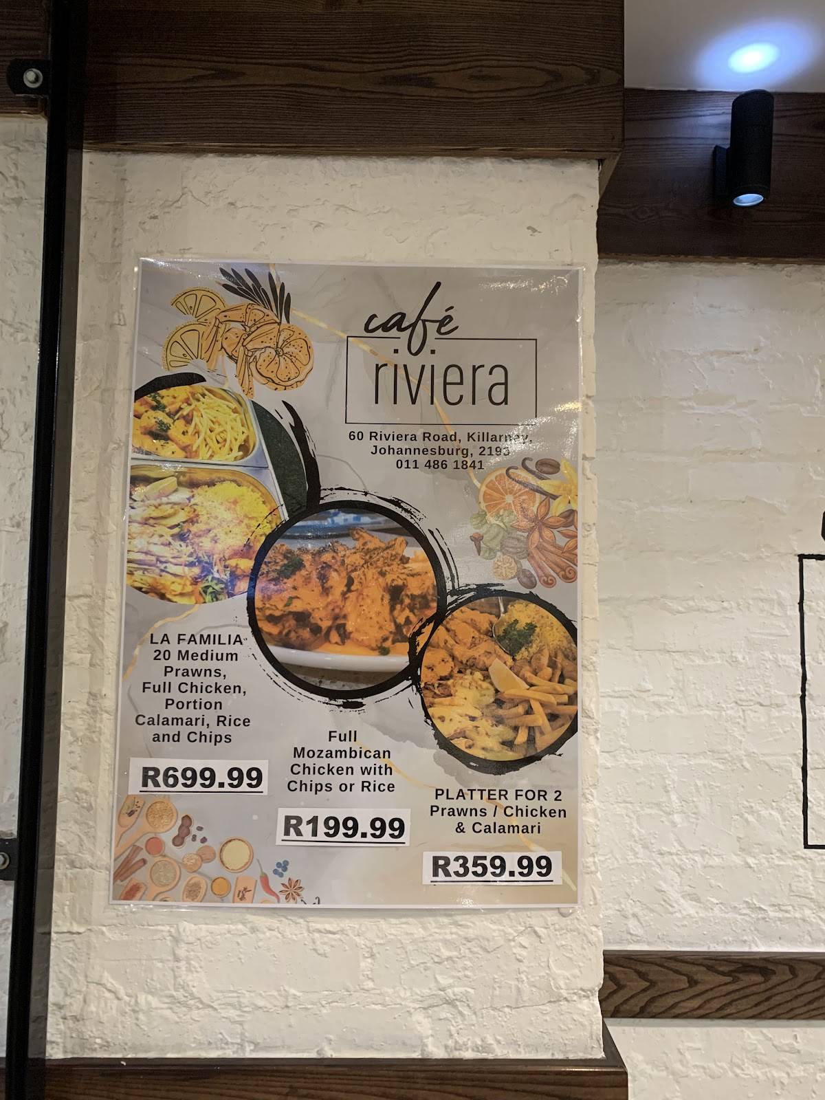 Menu at Cafe Riviera, Johannesburg