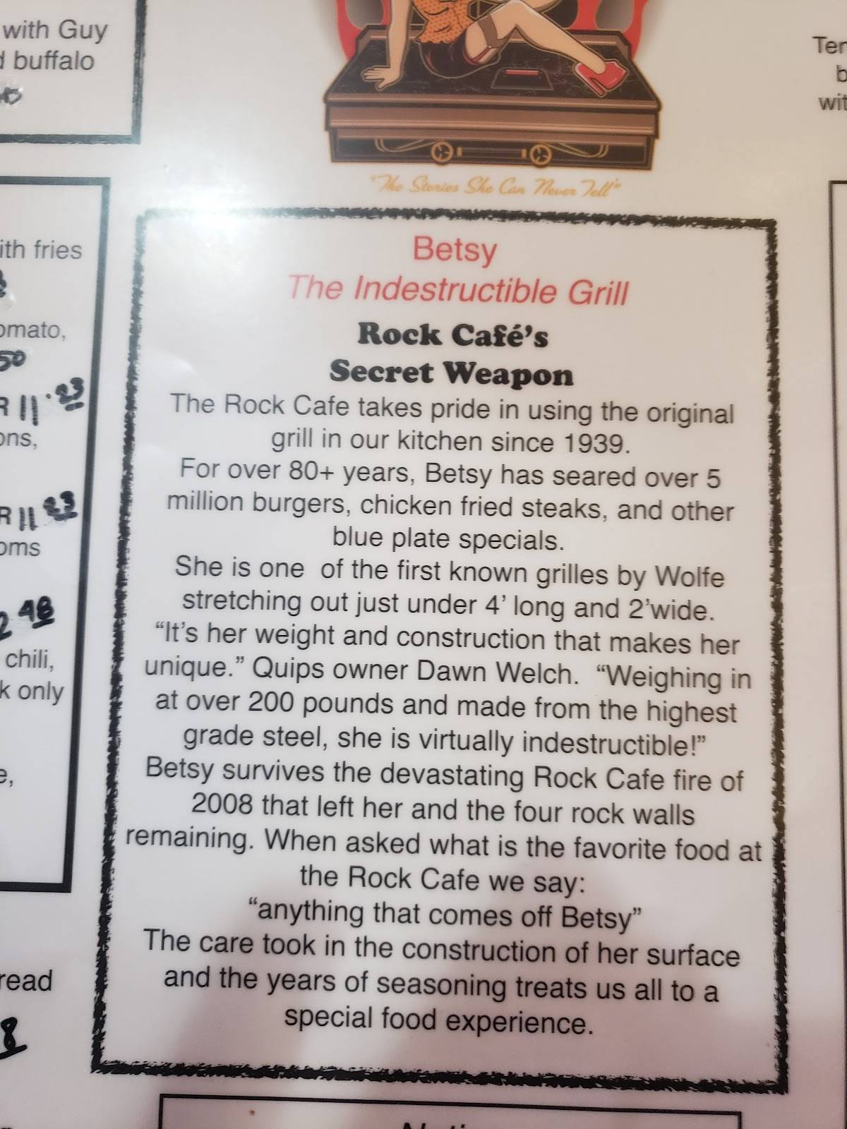 Menu at Rock Cafe, Stroud