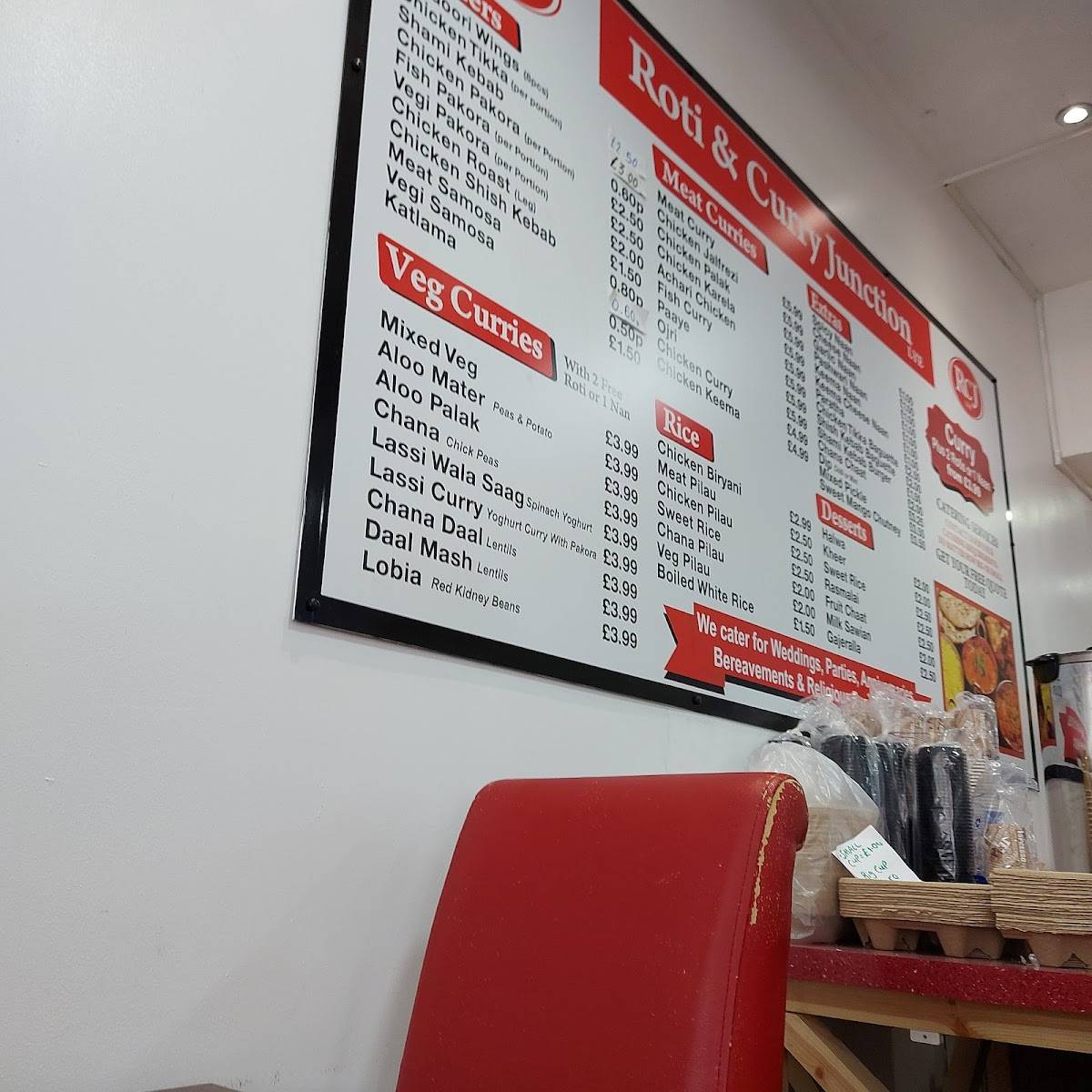 Menu at Roti & Curry Junction Lye restaurant, Stourbridge