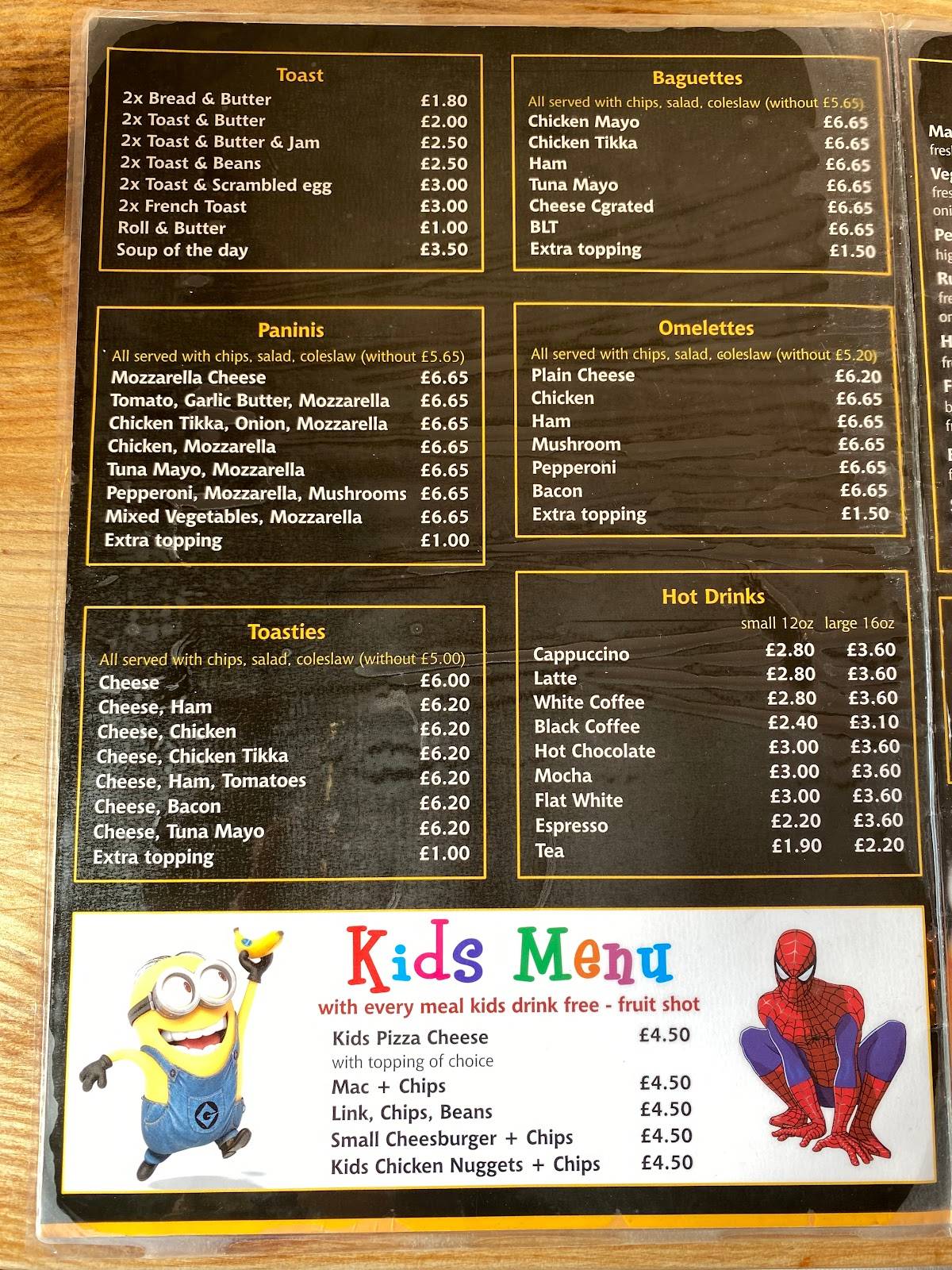 Menu at Rumbling Tum cafe, Glasgow