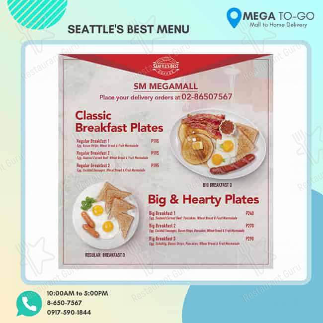 Menu at Seattle's Best Coffee cafe, Quezon City, Matalino St