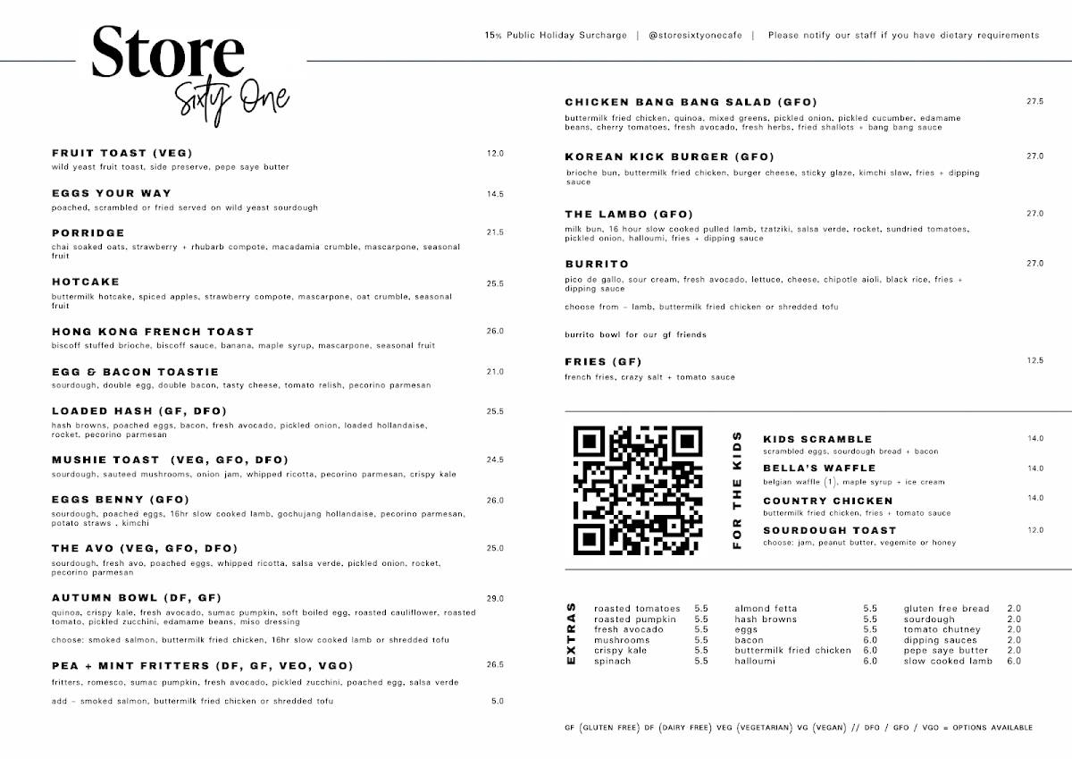 Menu at Store Sixty One - Traralgon Cafe, Traralgon