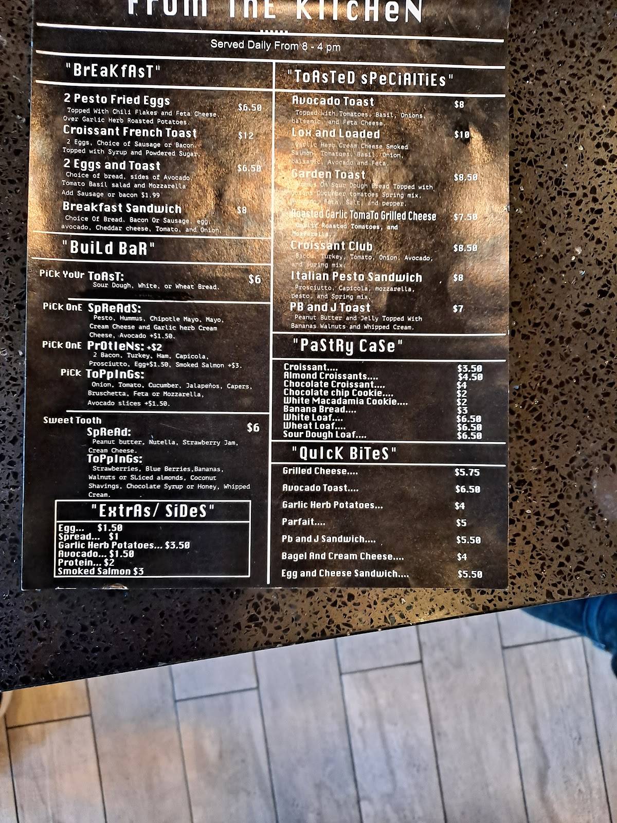 Menu at TOASTED INC cafe, Riverside