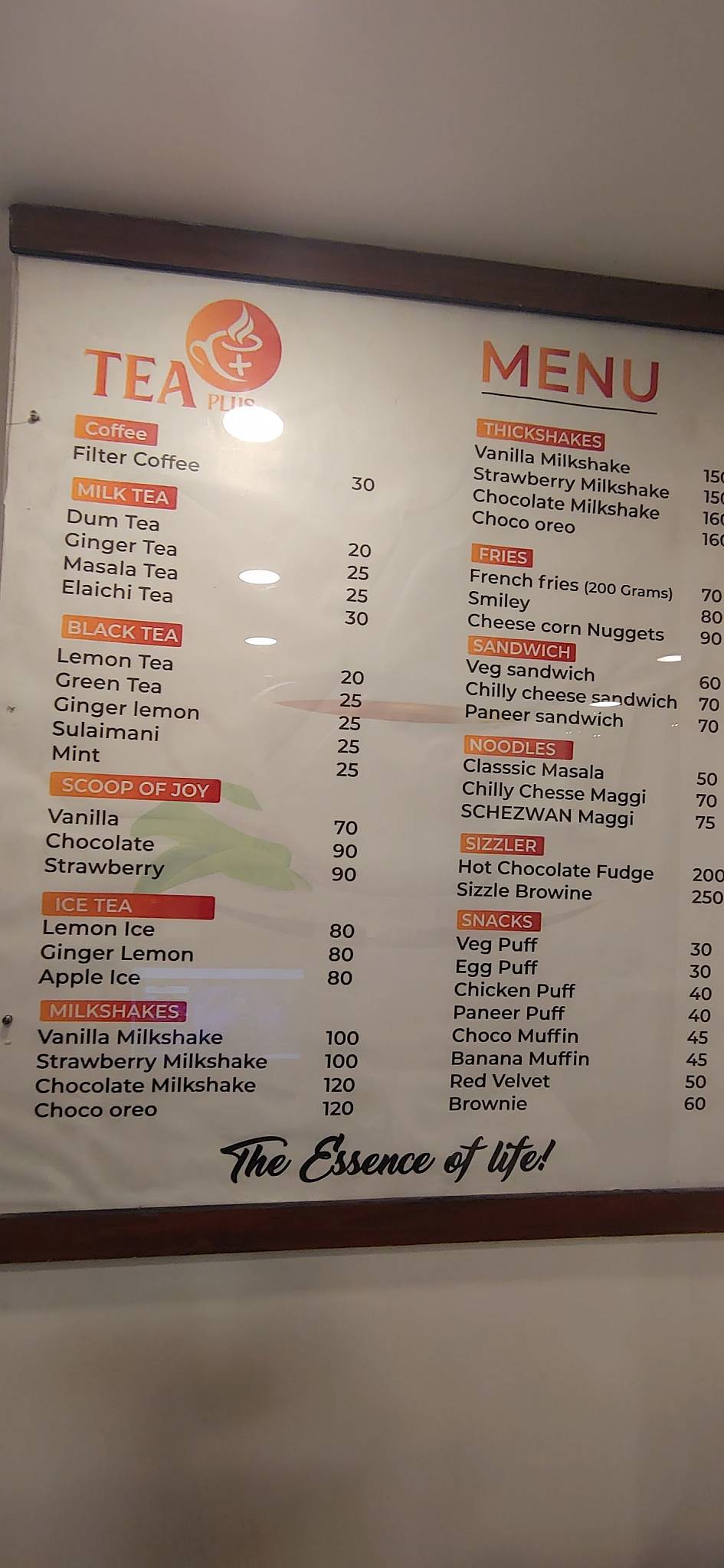 Menu at Tea Plus, Chennai