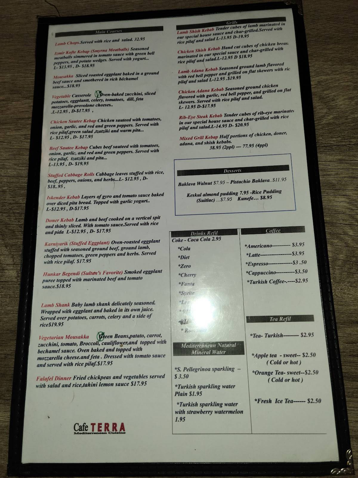 Menu at Cafe Terra Mediterranean Cuisine Englewood, Dayton