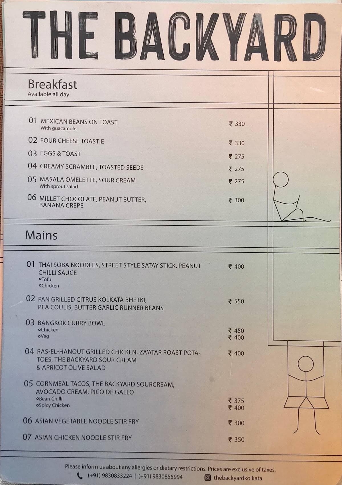 Menu at The Backyard, Kolkata