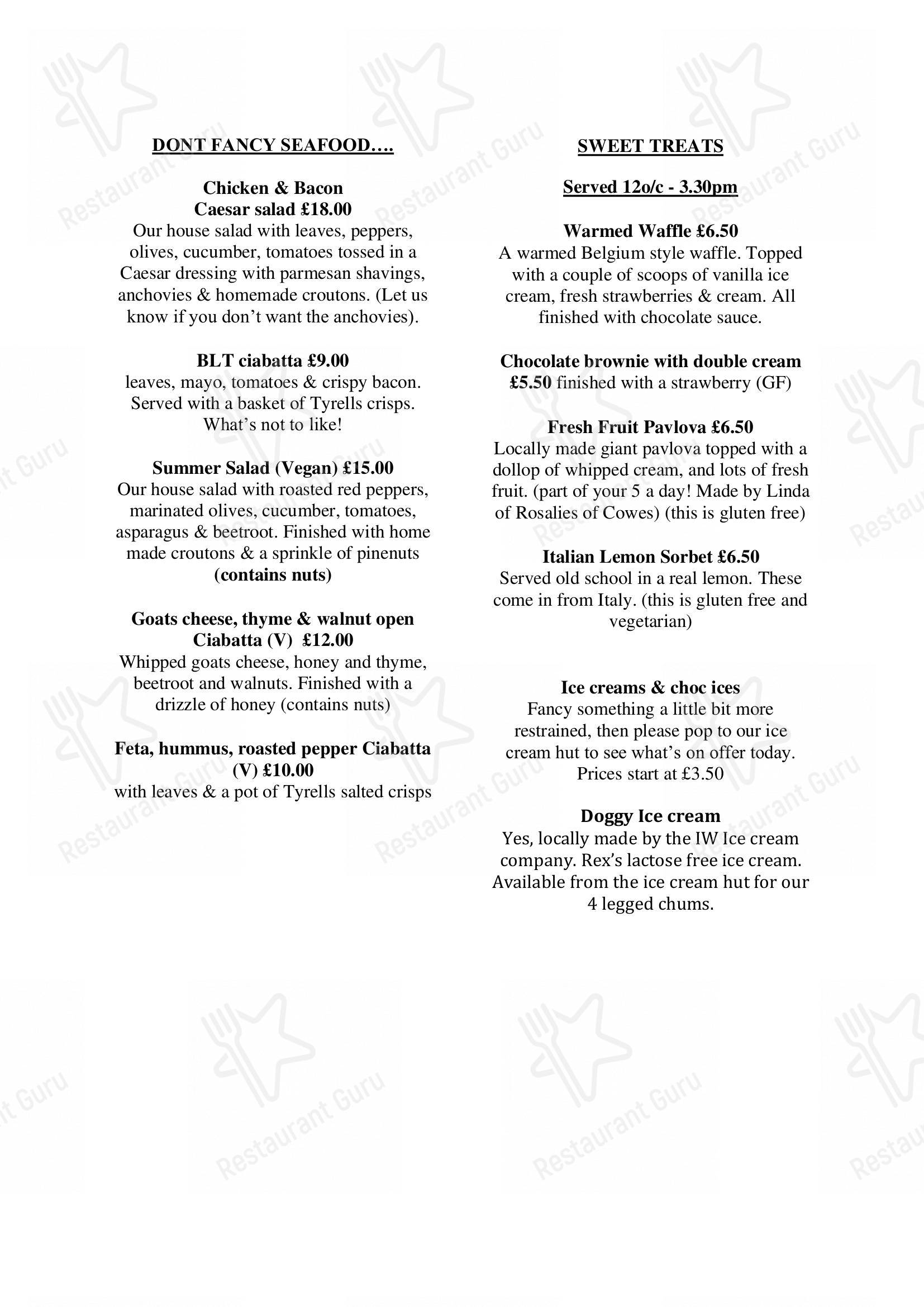 Menu at The Beach Hut Seafood Kitchen & Bar, Bembridge