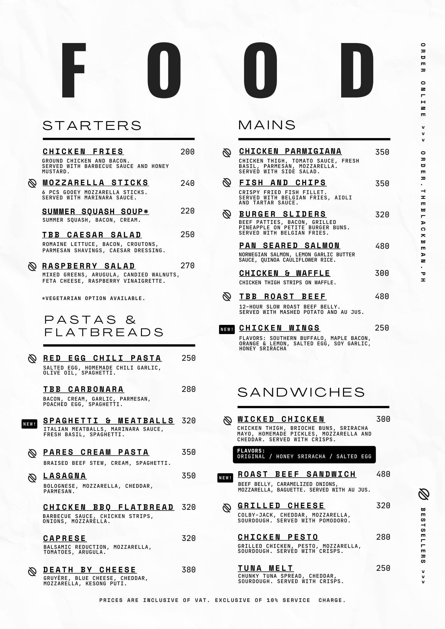 Menu at The Black Bean cafe, Makati