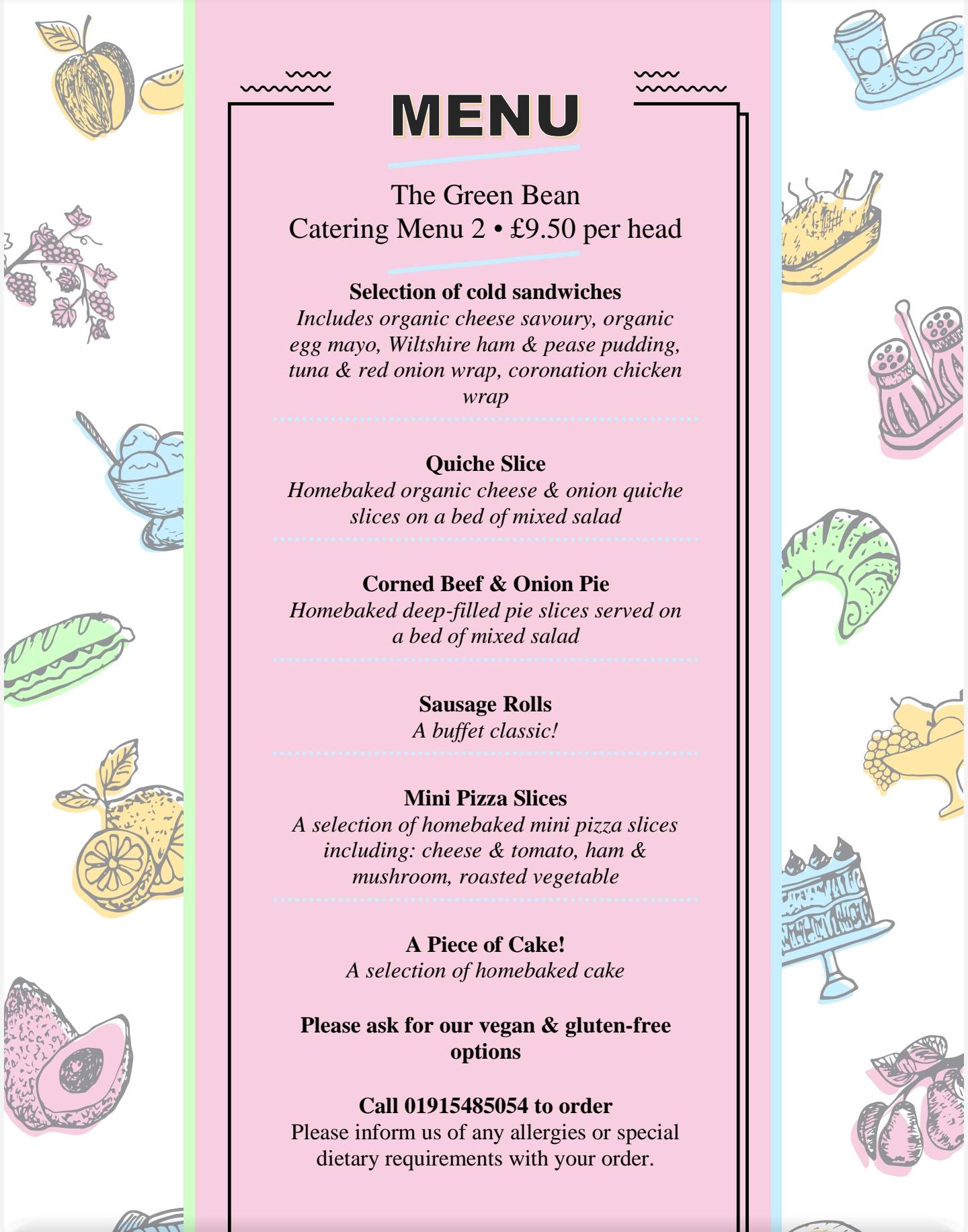 Menu at The Green Bean cafe, Sunderland