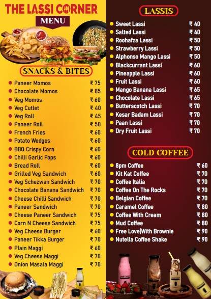 Menu at The Lassi Corner, Coimbatore