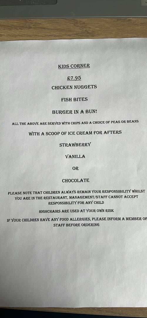Menu at The Old Forge cafe, Bridlington