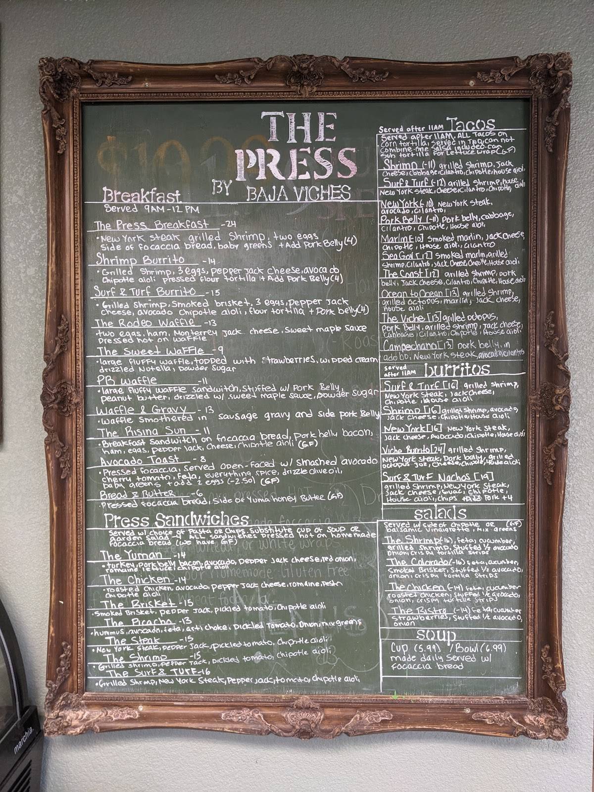 Menu at The Press Cafe and Bistro by Baja Viches, Yuma