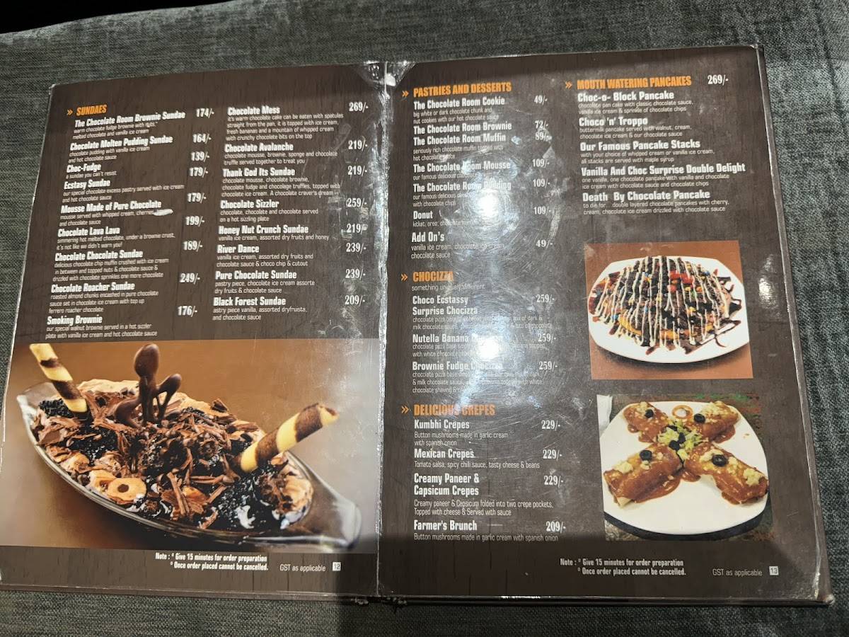 Menu at The chocolate room, Rayachoty