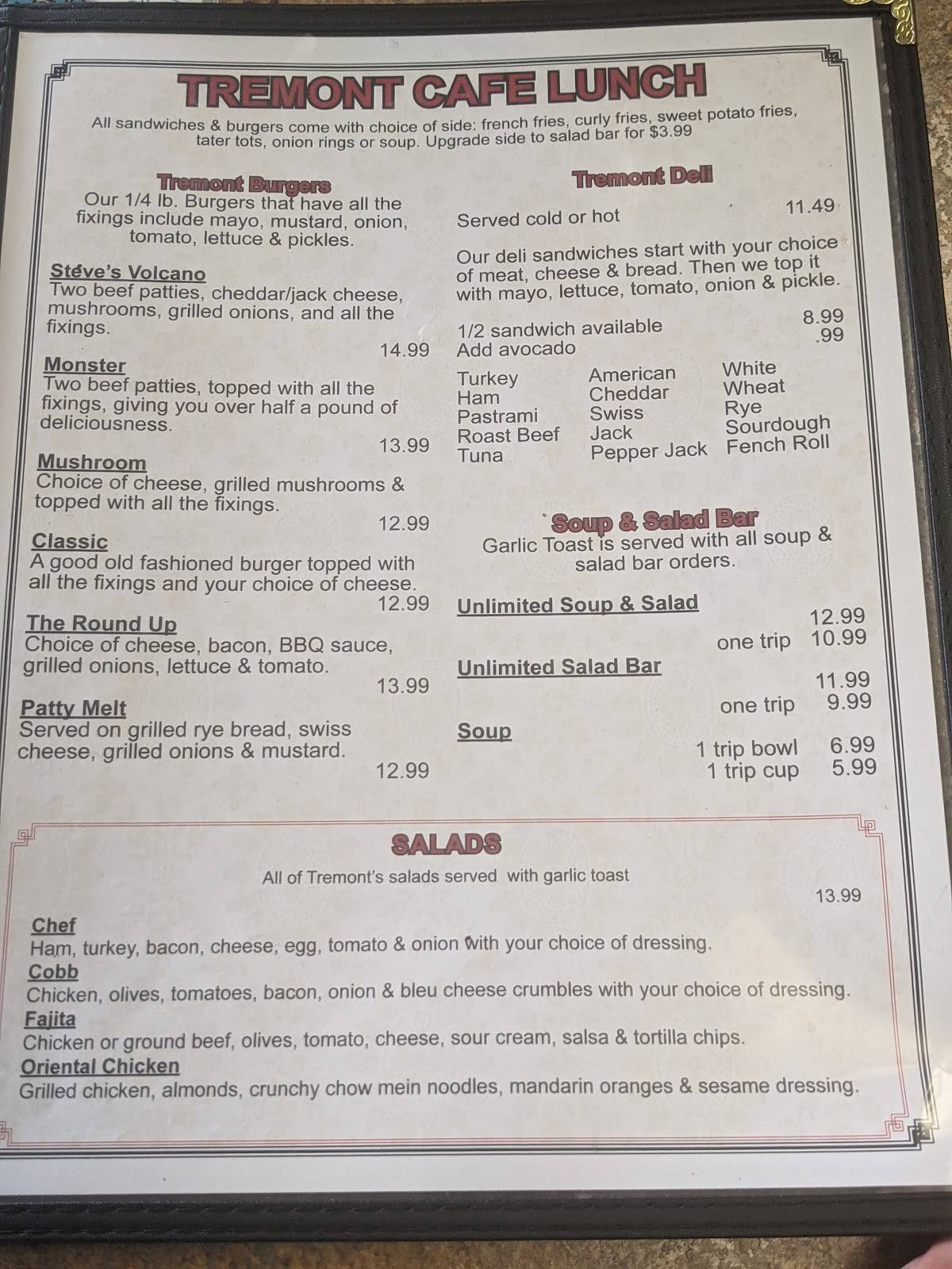 Menu at Tremont Café cafe, Red Bluff